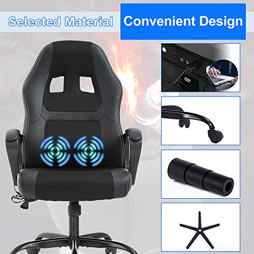 Gaming Chair Swivel Office Chair with Wheels Home Office Chair Ergonomic Computer Chair Desk Chair Rolling Executive Leather Task Chair Adjustable with Arms Mid-Back Stool for Back Problem (Black)