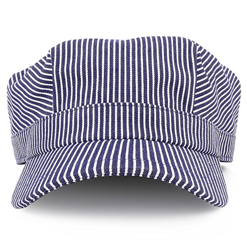 Armycrew Denim Blue Stripe Train Engineer Conductor Cap Fits Infant to Adult 3XL - Blue - 57CM