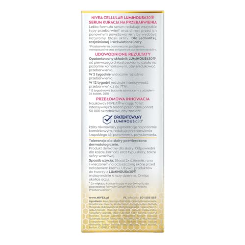 NIVEA Cellular Luminous630 Anti-Pigment Spot Intensive Serum (30 ml), Brightening Serum for an Even & Radiant Complexion, Face Care Against Pigment Spots.