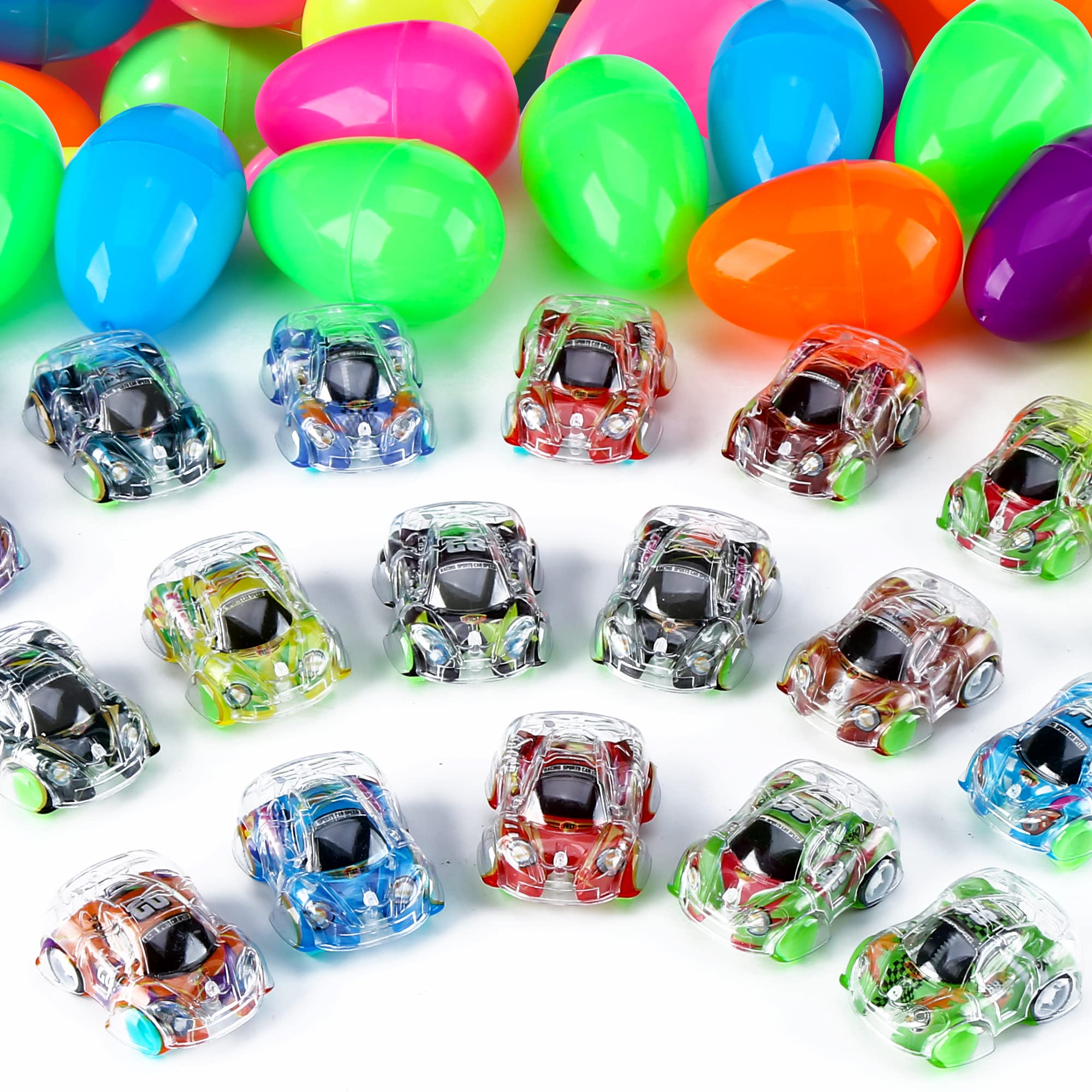 30Pack Easter Eggs With Pull-Back Car Toys, Easter Basket Stuffers Easter Egg Fillers Easter Gifts for Boys Toddlers, Small Toys for Easter Eggs Plastic Eggs for Easter Egg Hunt Party Favors
