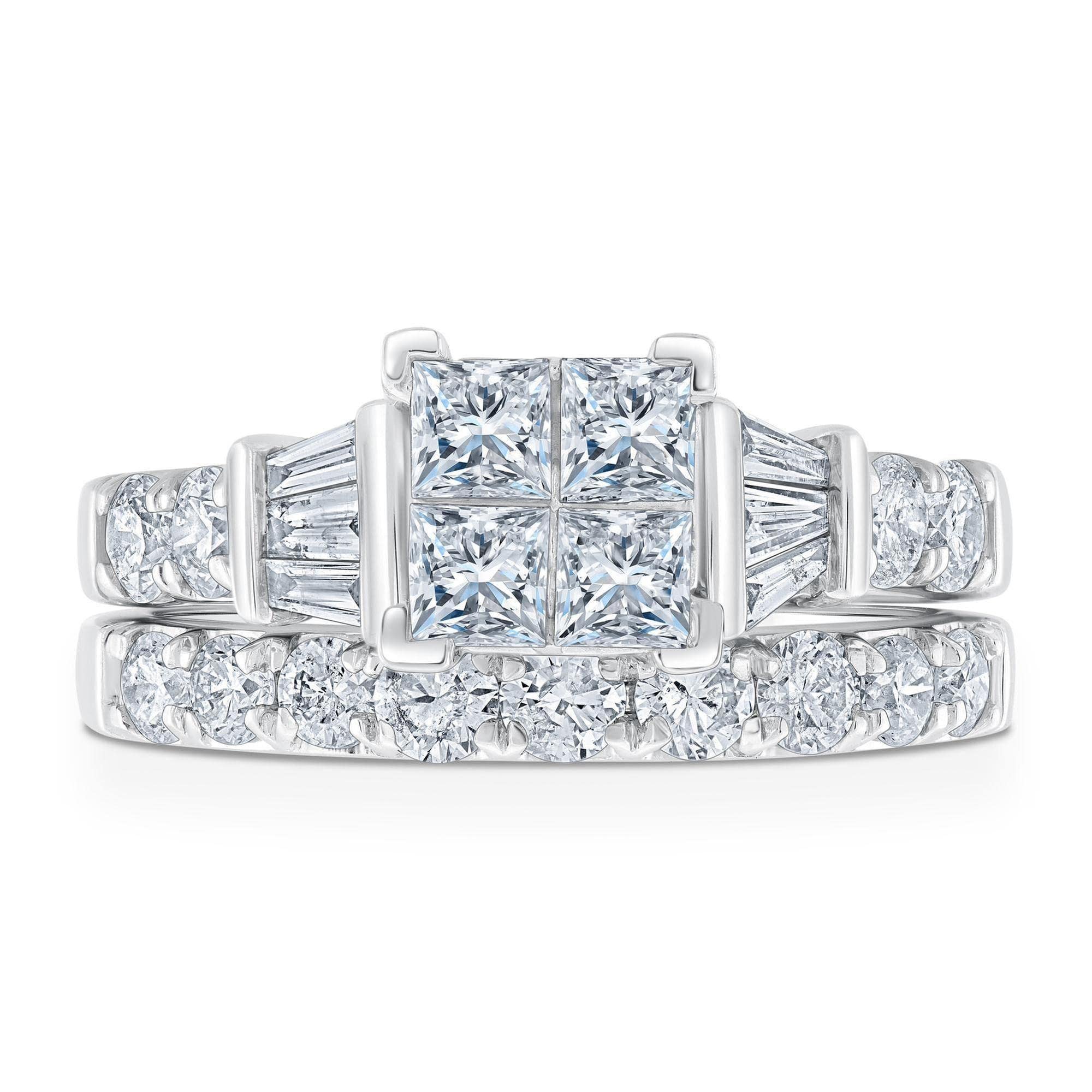 2ctw Princess Diamond Composite White Gold Engagement and Wedding Ring Bridal Set | Harmony Collection - Size 7