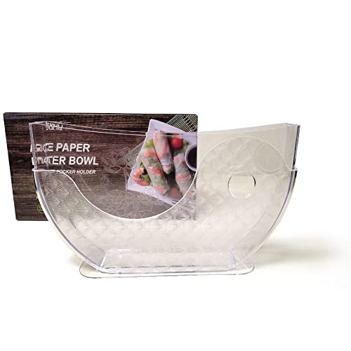 BANU Rice Paper Water Bowl with Side Pocker Holder for Rice Paper Wrappers for Spring Rolls, Summer Rolls. Spring Roll Maker, Banh trang holder (1)