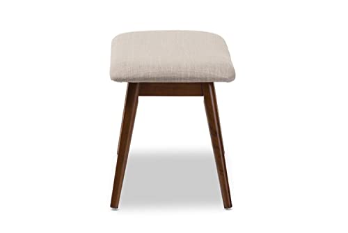 Baxton Studio Flora Mid-Century Modern Light Grey Fabric and OakMedium Brown Finishing Wood Dining Bench