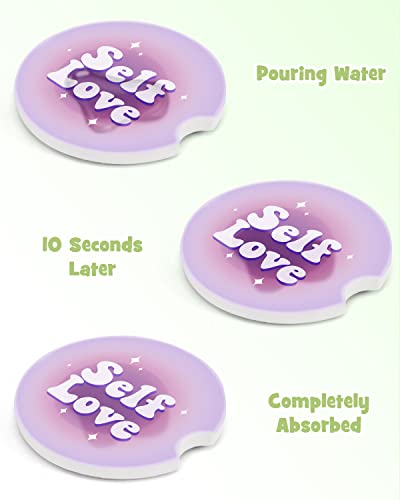 8pcs Danish Pastel Car Coasters 2.56 inches Car Cup Holders Absorbent Ceramics with Finger Notch Drinks Coasters Cork Base Aesthetic Smiling Face Flowers Preppy Boho Cute Car Accessories for Women