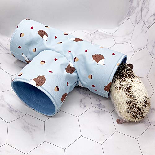 Handmade Small Animal 3-Way Hideout Tunnel Collapsible Pet Play Toy Tunnel Tube for Dwarf Rabbit Hamster Guinea Pig Chinchilla Sugar Glider Hedgehog (Blue)