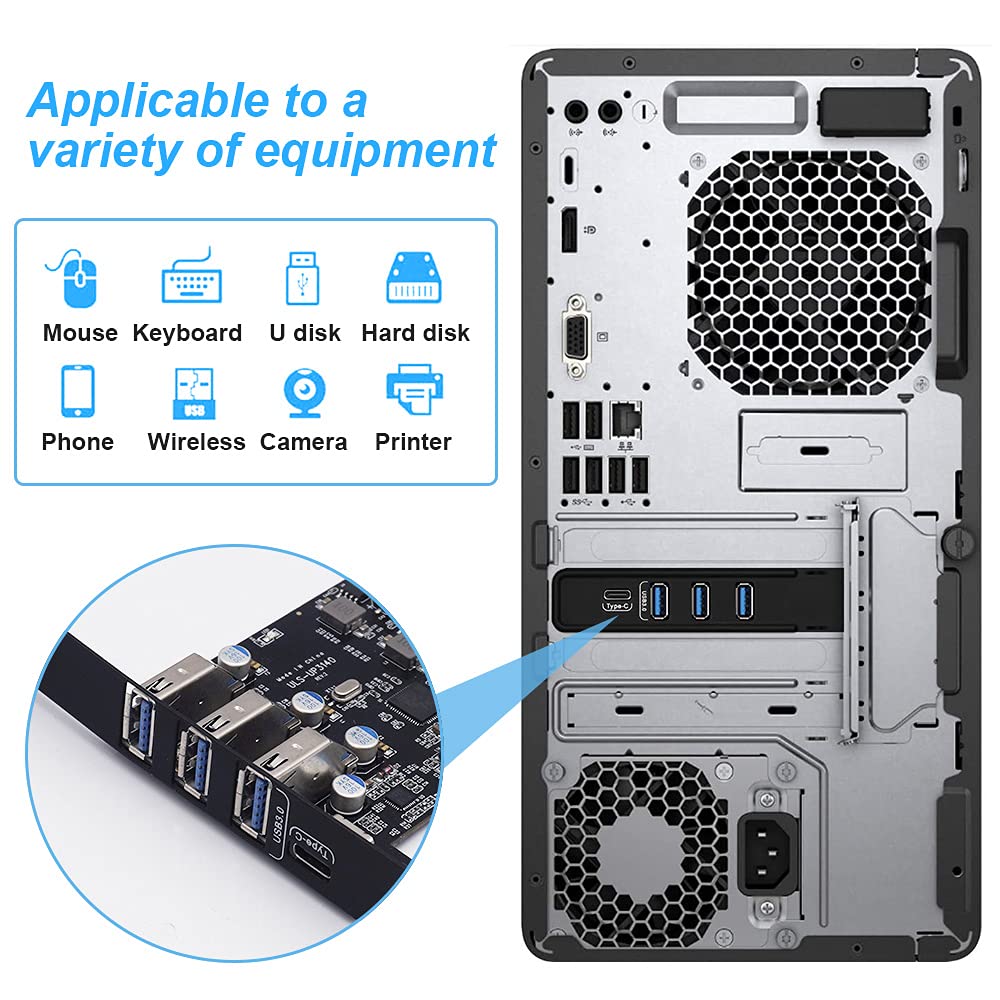 PCI-E to USB 3.0 4 Ports(1 X USB-C - 3 X USB-A) Expansion Card, PCI Express USB Add in Expansion Card, Internal USB3 Hub for Desktop PC Host Card Support Windows 10/8/7/XP and MAC OS 10.8.2 Above