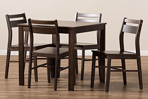 Baxton Studio Lovy Modern and Contemporary Walnut-Finished 5-Piece Dining Set/Contemporary/Brown/Medium Wood/Rubber Wood