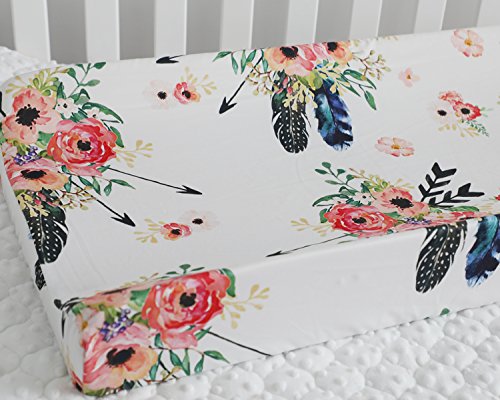 Baby Girl Floral Crib Bedding Floral Changing Pad Cover (Feather)
