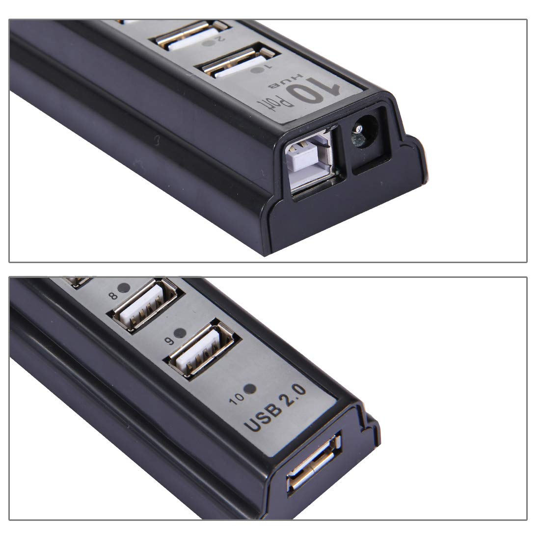 JSANSUI Distributor hub 10-Port USB2.0 HUB Splitter Computer with USB Power Extension Multi-Interface, USB2.0 High-Speed Multi-hub Extension and Power Adapter (Silver)