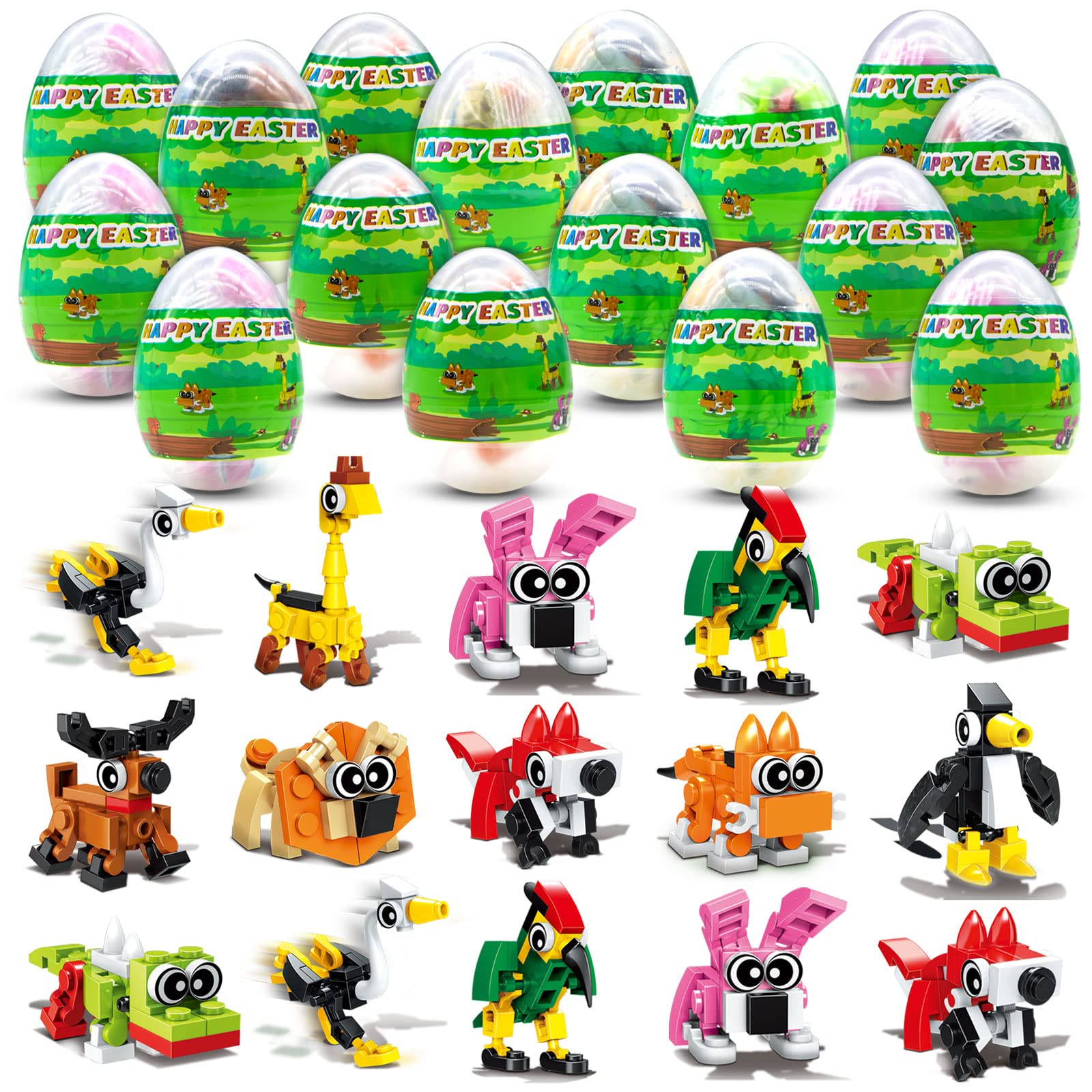 30pcs Easter Eggs with Toys Inside, Prefilled Easter Eggs with 3 in 1Forest Animal Building Blocks, Easter Basket Stuffers Fillers, Hunt( 30g )