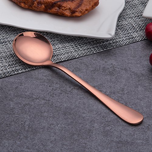 Berglander Rose Gold Plated 18/0 Stainless Steel Soup Spoons, Stainless Steel Round Spoons, Pack of 6