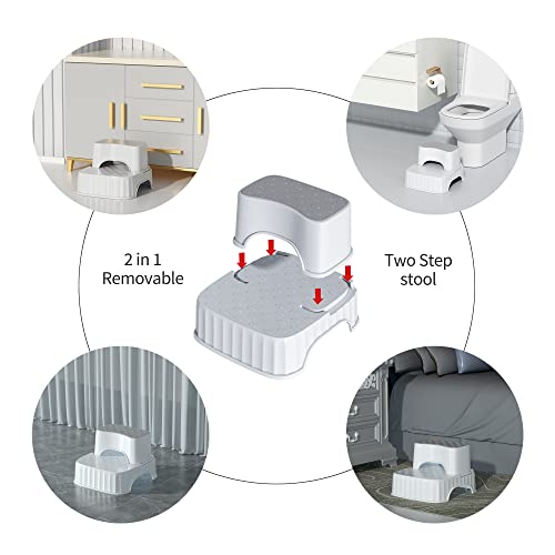 Beideli 2-in-1 Toddler 2 Step Stool β Elegant Double Up Step Stools for Kids Anti-Slip Toddler Two Stepping Stool for Bathroom Sink Kitchen and Toilet Potty Training (White)