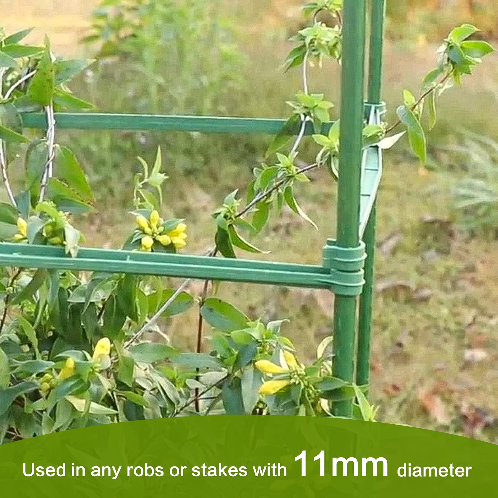 30PCS Stake Arms for Tomato Cage,Expandable Trellis Connectors-11.8" with 2 Buckles for Tomato Cage Attach 11mm Diameter Plant Stakes