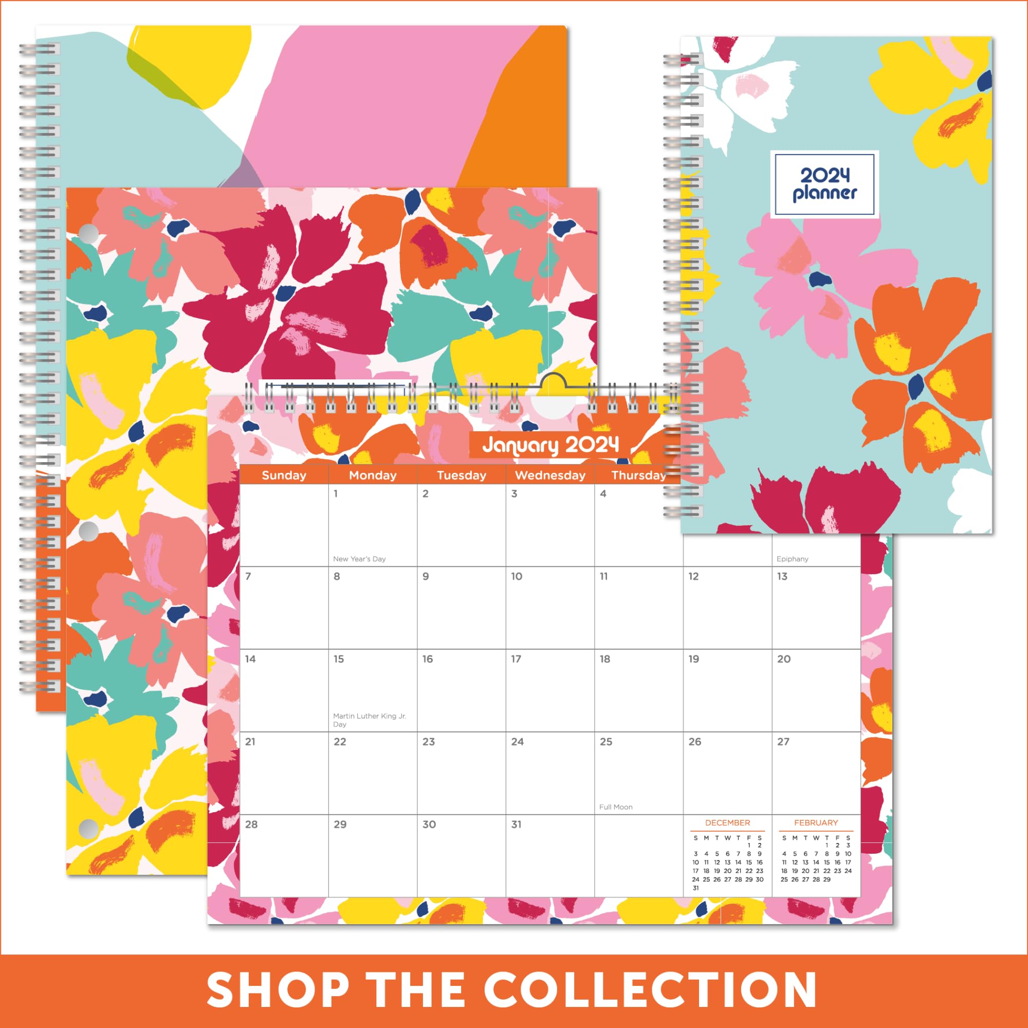 2024 Office Depot® Brand Weekly/Monthly Planner, 5" x 8", Bright Floral, January to December 2024