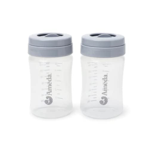 Ameda MYA Replacement Bottles with Locking Caps & Rings, Storage Bottle, Baby Essentials, Breastfeeding Supplies, 2 Count