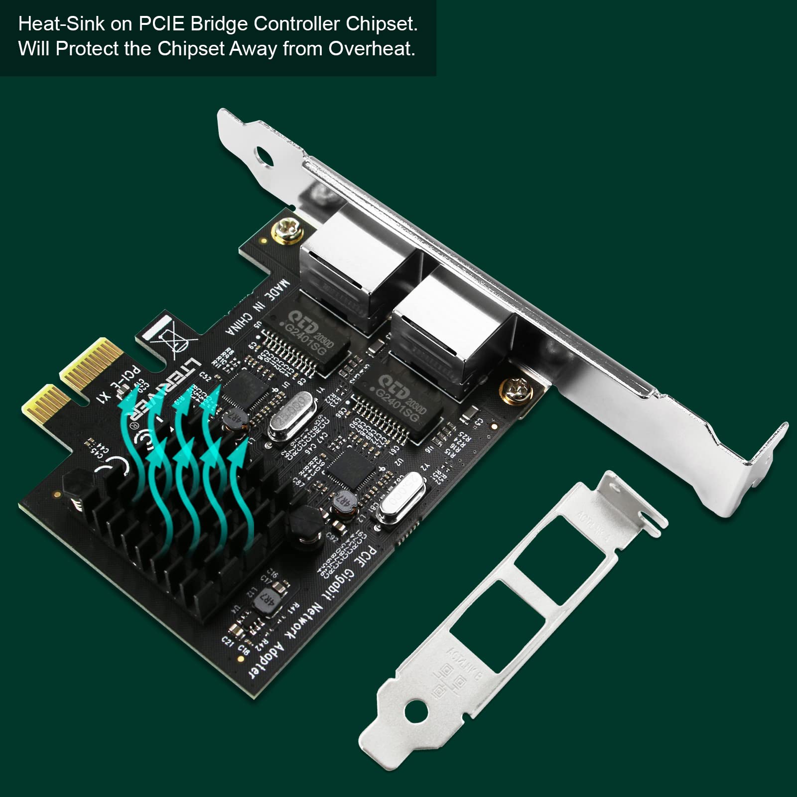 LTERIVER PCI Express to 2-Ports Gigabit Ethernet Adapter for Windows Server, 7, 8.0, 8.1, 10, 11 (32/64) and Linux, Dual Ports Gigabit PCIE Network Interface Card, Realtek RTL811GN Chipset (PCE-NIC2)