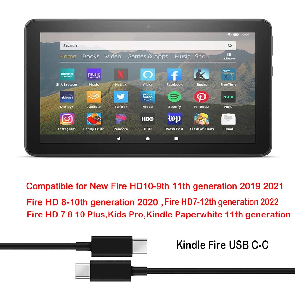2Pack-6.5Ft USB C Cable for Charging New Kindle Fire 9-12th Gen,Fire HD10 HD10 Plus-9th 11th generation-2019 2021,Fire HD8 HD8 Plus-10th generation 2020,Fire 7 8 10 Kids Pro,Fire HD7 HD7 Plus 2022