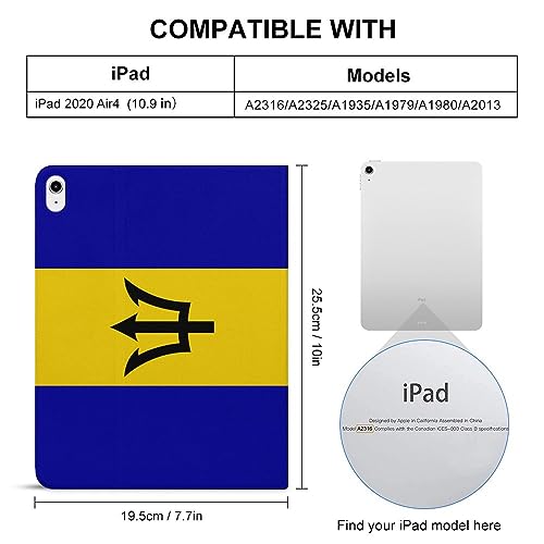 Barbados Flag Fashion Case for IPAD 2020 AIR 4 (10.9in), Pen Slot Protective Cover for IPAD 2020 AIR 4 (10.9in), Convenient Magnetic Stand