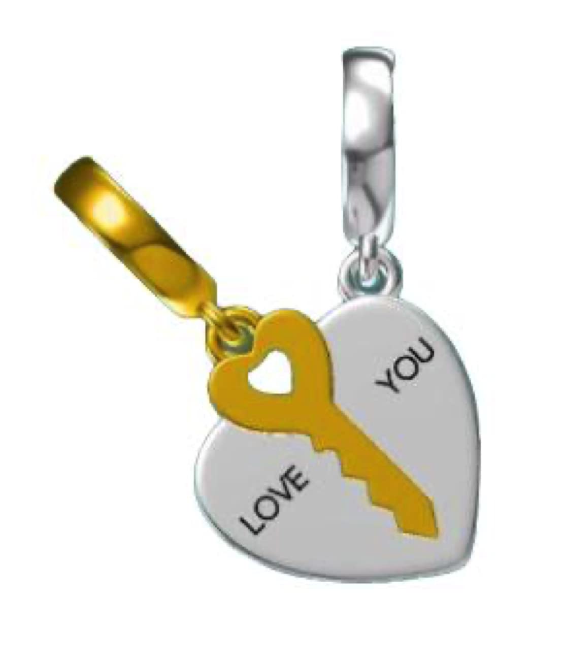 2pc Love You Heart Key Matching Couples BFF 925 Sterling Silver Charm Bead For Pandora & Similar Charm Bracelets or Necklaces