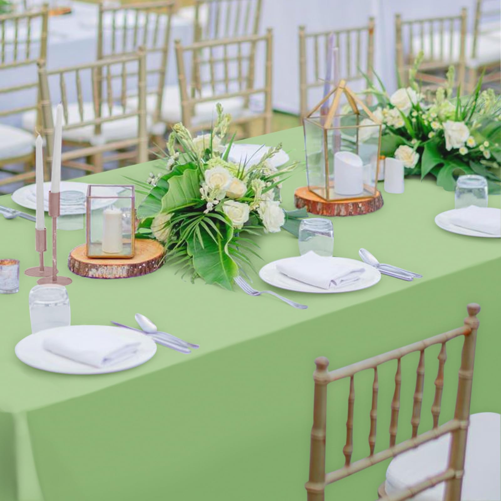 2 Pcs Sage Green Tablecloth Plastic 54 ×108 Inches Rectangle Sage Green Tablecloth Disposable Plastic Waterproof Table Cover for Outdoor Picnic, Kitchen, Holiday Birthday Wedding Baby Shower Party