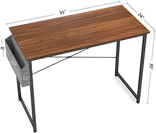 Cubiker Computer Desk 55 inch Home Office Writing Study Desk, Modern Simple Style Laptop Table with Storage Bag, Walnut