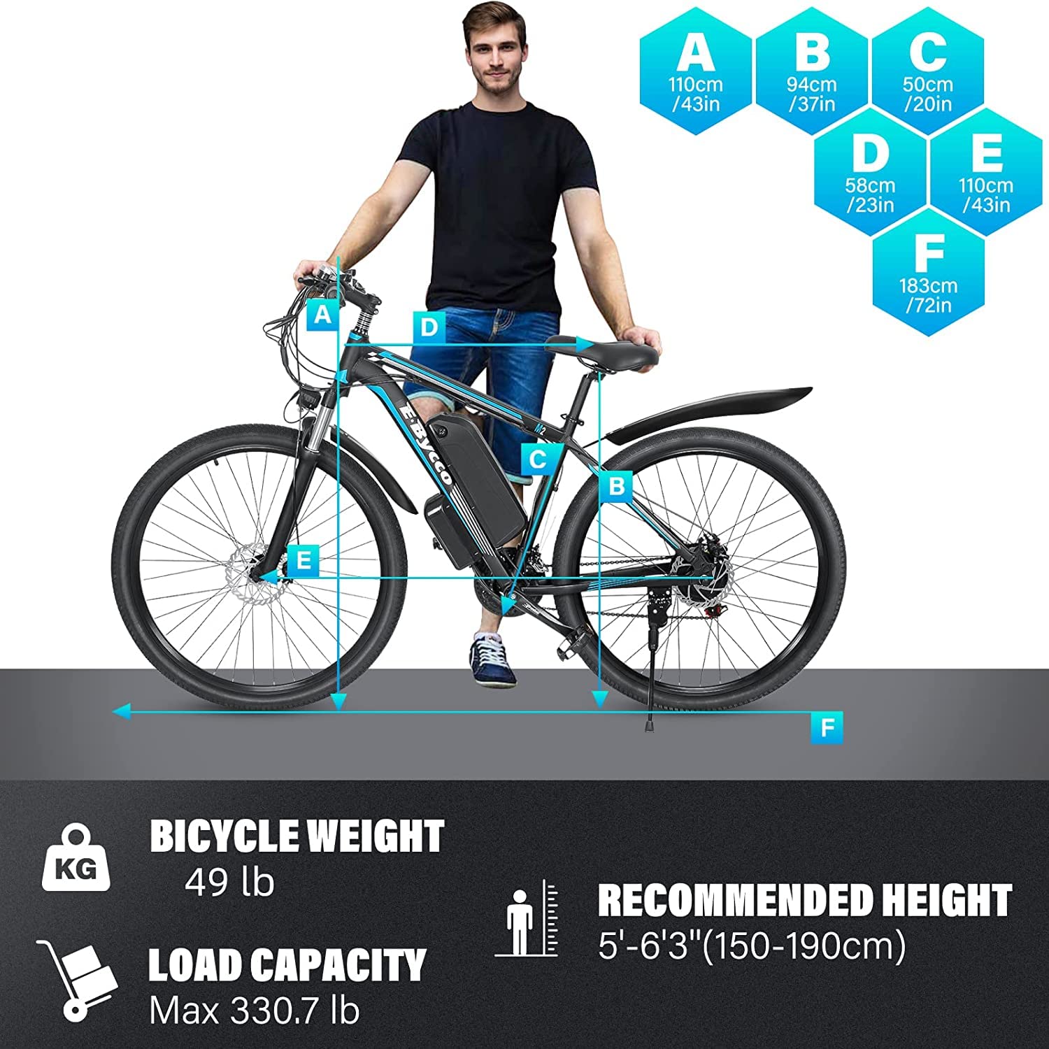 29'' Fat Electric Bike for Adults 48V 500W,dual disc brakes + 21 speed shifting system, LED smart meter, with USB charging phone holder, maximum load 150 kg, suitable for beach snow all terrain road