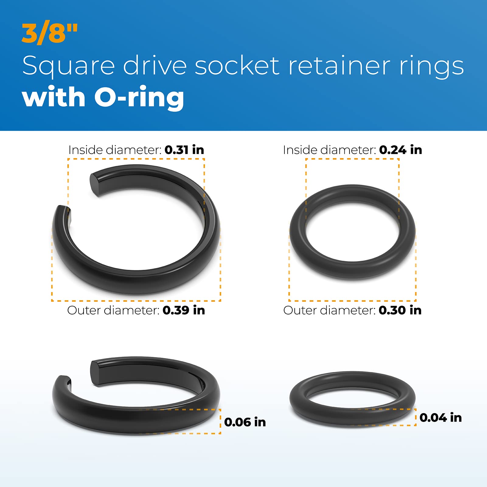 3/8" Impact Retaining Ring Fits Milwaukee 3/8 Impact Friction Ring Clip With O-Ring,Impact Hog Ring Replacement For Milwaukee Type Wrenches, Impact Wrench Tool Parts(4 Sets)
