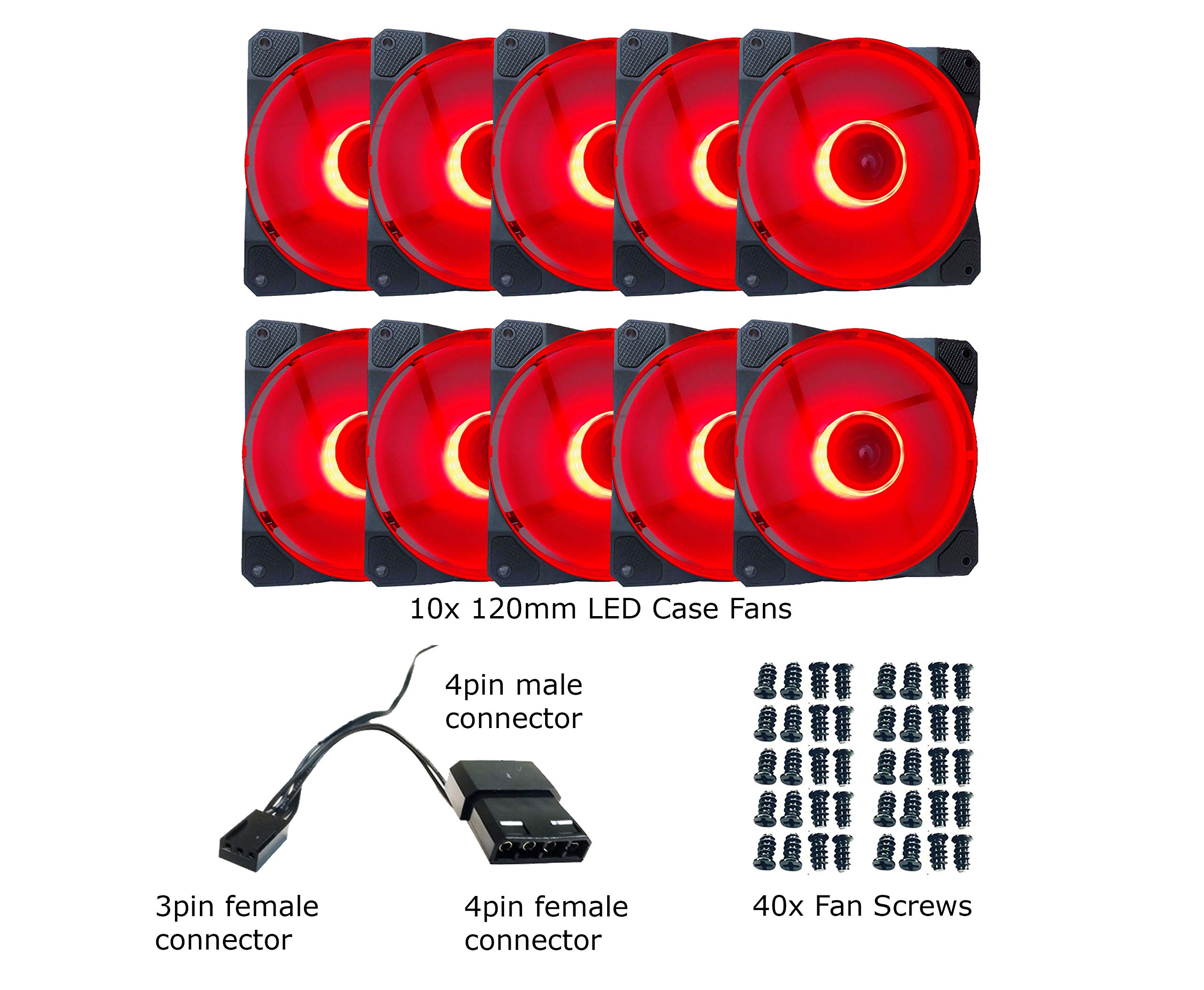 APEVIA CO1012L-RD Cosmos 120mm Red LED Ultra Silent Case Fan w/ 16 LEDs & Anti-Vibration Rubber Pads (10 Pk)