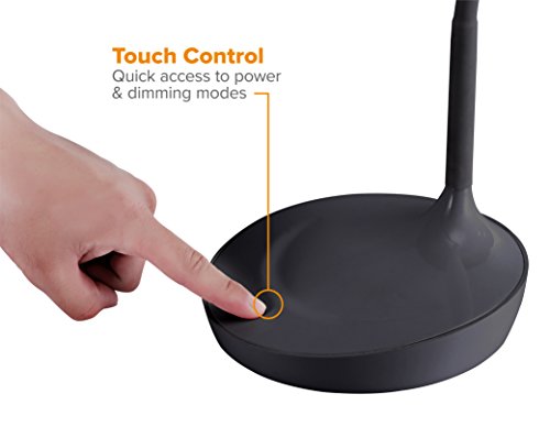 Bostitch Office LED Gooseneck Desk Lamp with USB Charging Port, 3 Dimming Levels, Touch Control, Black (VLED1502-BK)