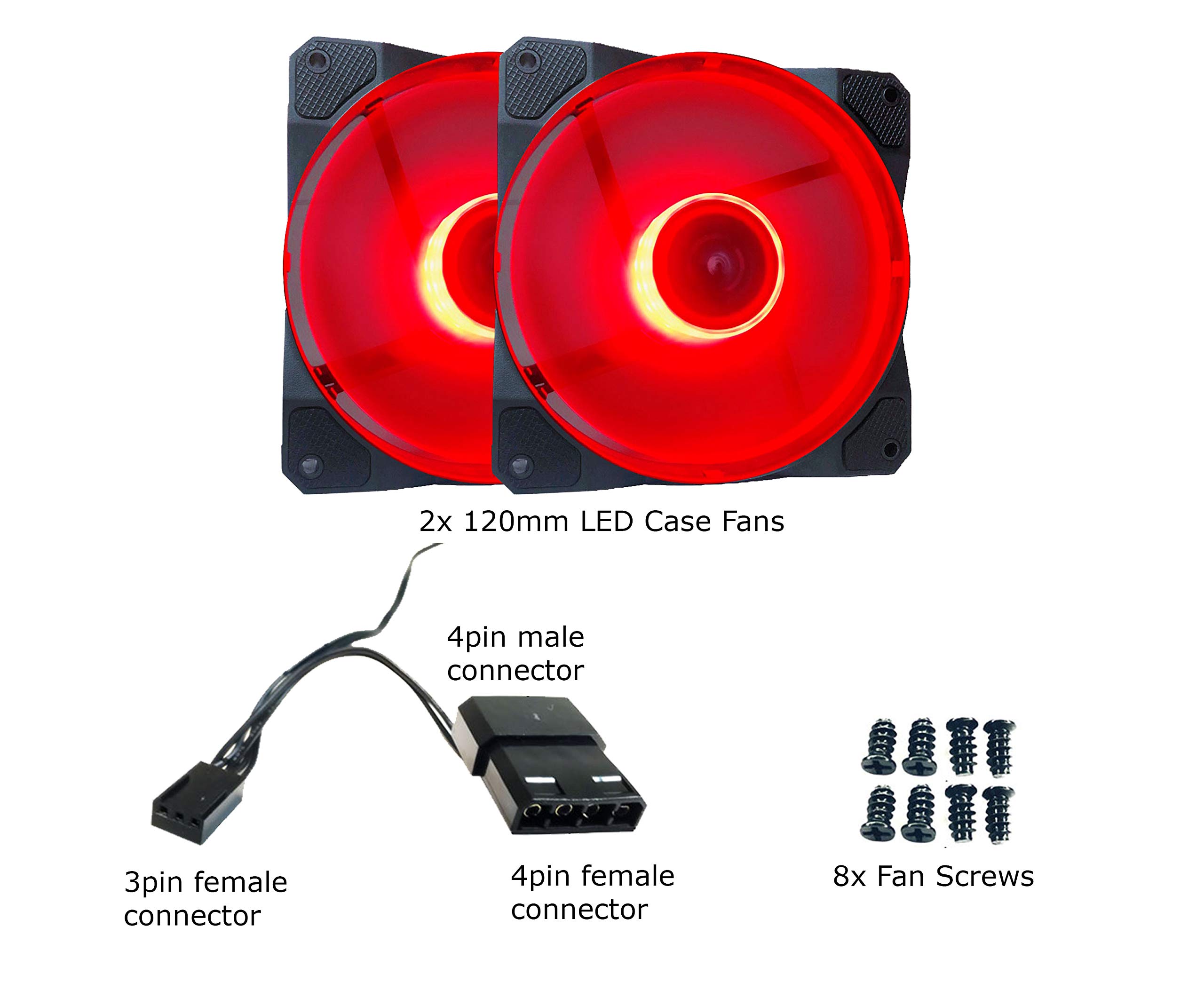 APEVIA CO212L-RD Cosmos 120mm Red LED Ultra Silent Case Fan w/ 16 LEDs & Anti-Vibration Rubber Pads (2 Pk)