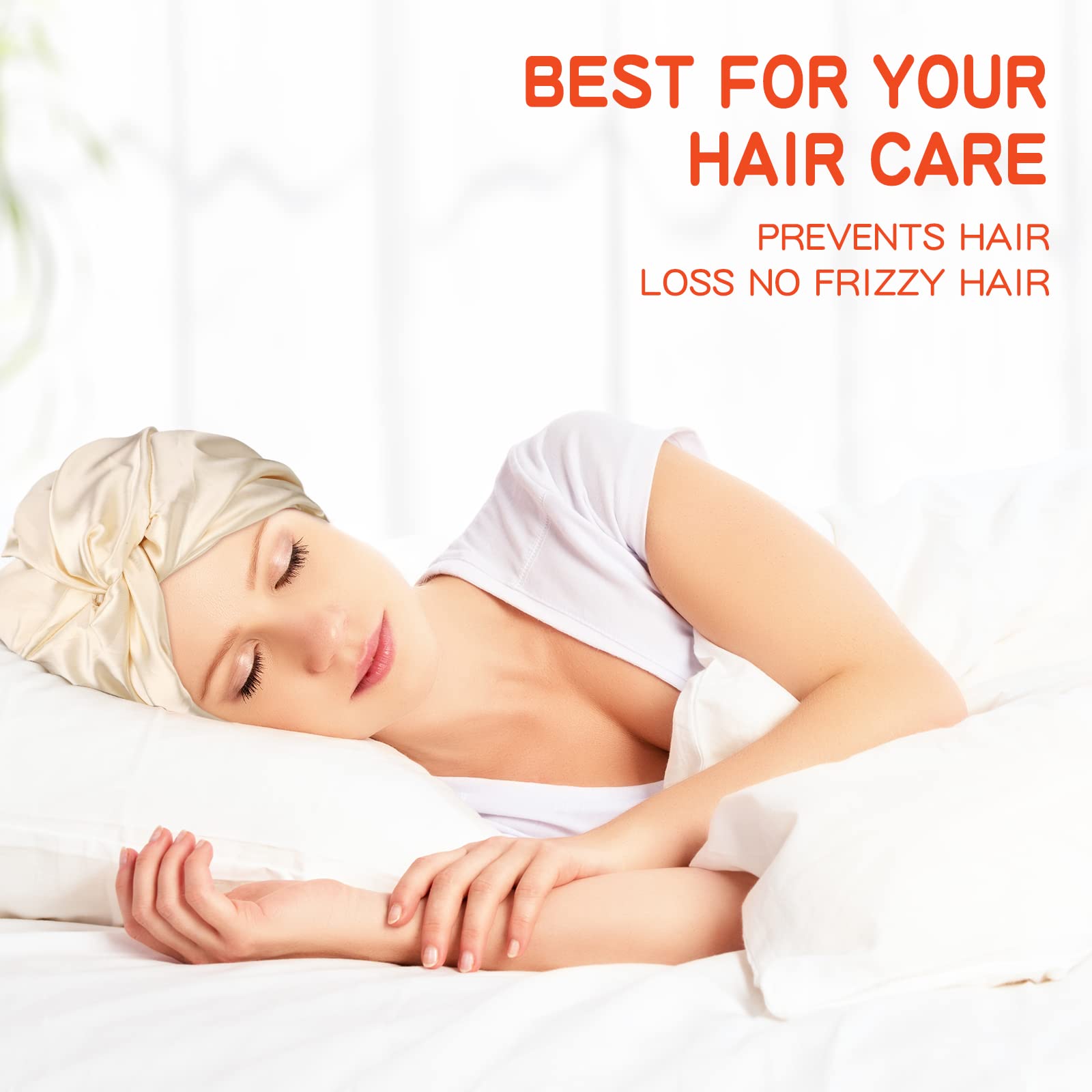 3 Pieces Silk Hair Wrap for Sleeping Women Bonnet Silk Sleeping Bonnet Elastic Hair Care Sleep Cap for Natural Curly Hair (Champagne, Black, Rose Gold)
