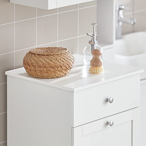 Haotian BZR21-W, White Bathroom Laundry Cabinet with Basket, Tilt-Out Laundry Hamper, Bathroom Storage Cabinet Unit with Drawer, 15.7"x15"x35.4"