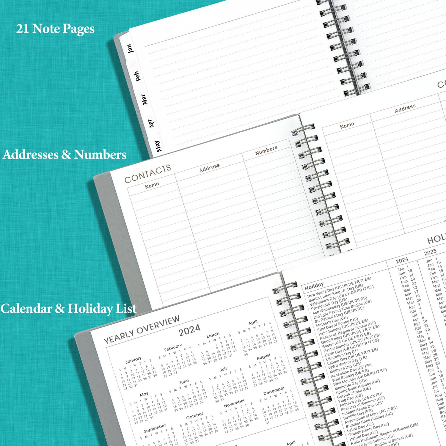 2024 Planner - Planner 2024 from January 2024 - December 2024, Planner with Weekly & Monthly Spreads, 6.25" x 8.3", 12 Monthly Tabs, Strong Twin-Wire Binding