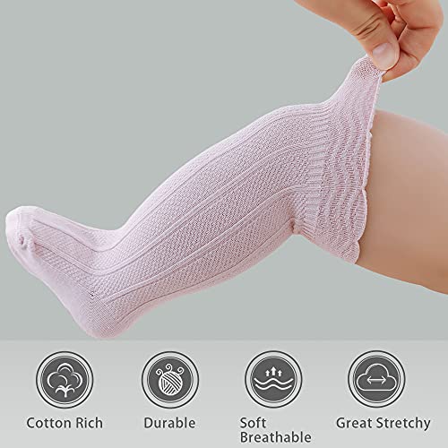 Petrass Knee High Socks Baby Girls,Infant Ruffle Knee High Socks,Toddler Knee High Socks (6 packs)