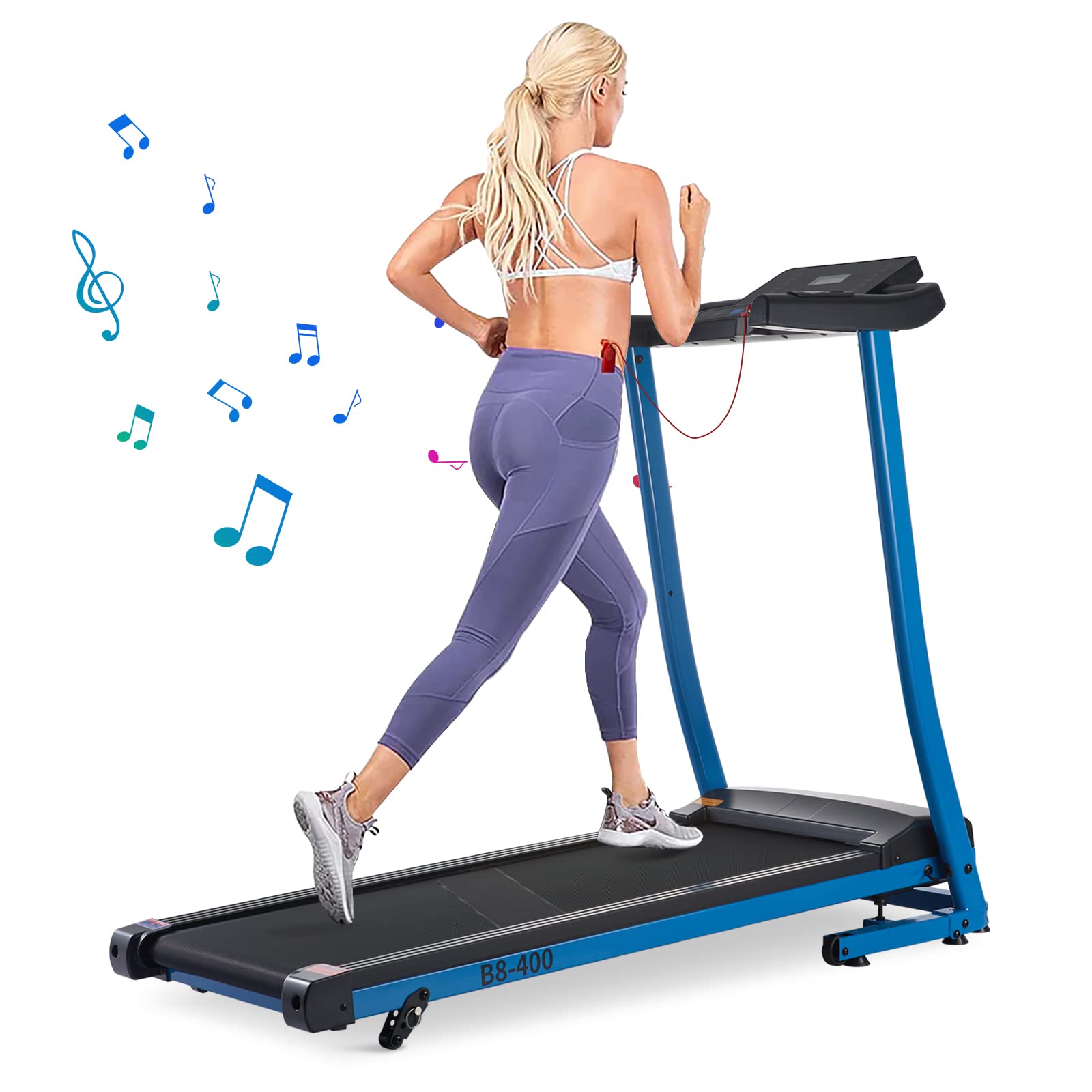 2.5HP Folding Treadmill 3-Speed manually Adjustable Incline Treadmill LED Display can be Connected to Bluetooth Speakers Maximum Adjustable Speed 12 km Weight More Than 300 pounds Blue