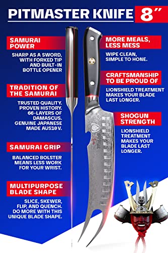 Dalstrong Pitmaster BBQ & Meat Knife - 8 inch - Shogun Series ELITE - Forked Tip & Bottle Opener - Japanese AUS-10V Super Steel - G10 Handle - w/Sheath