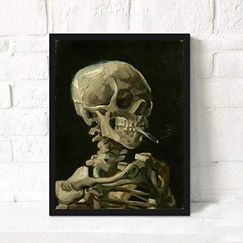 Kiddale Skull with Cigarette( 1886 by Vincent Van Gogh),Canvas Prints Wall Art Pictures Reproductions Artwork Paintings Poster,24"x16"(Unframed