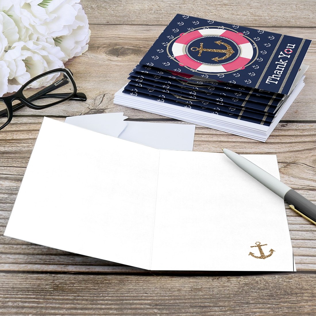 Big Dot of Happiness Last Sail Before the Veil - Nautical Bridal Shower and Bachelorette Party Thank You Cards (8 Count)