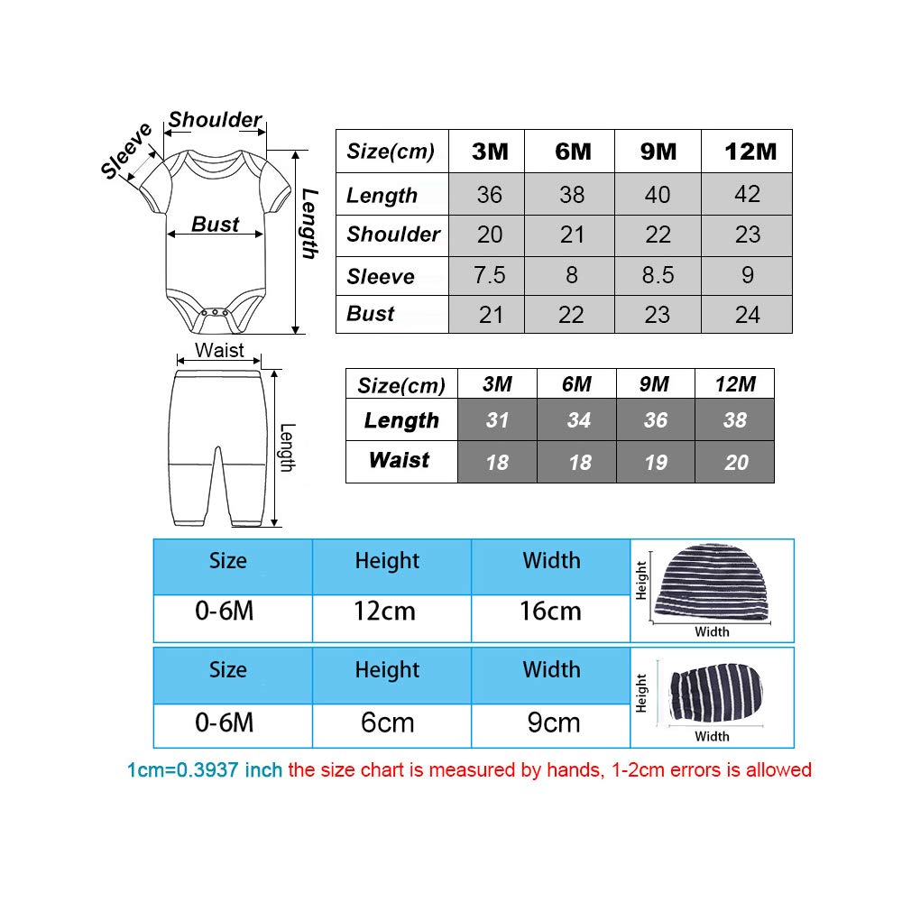 Chamie Newborn Infant Bodysuit Pants caps Mittens Short Sleeve Infant Clothes for Boys and Girls