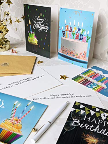Happy Birthday Cards with Envelopes and Stickers β 20 Unique Designs Greeting Notes, 4x6 Inches when Folded, Thick Cardstock, Matte Finished in a Sturdy Box