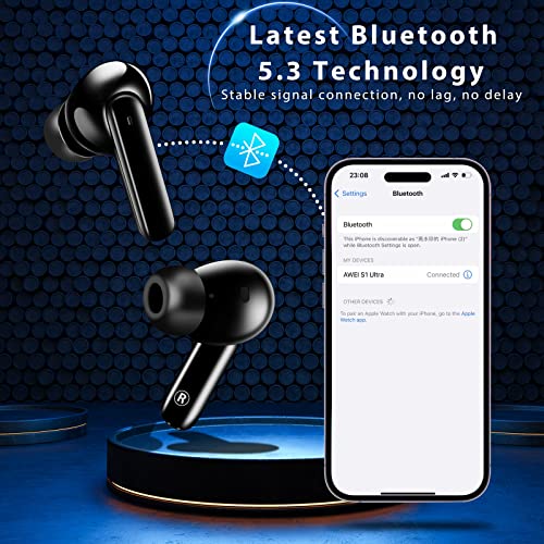 AWEI S1 Ultra Wireless Earbuds Bluetooth 5.3 Earbuds with 4 Mics Call Noise Cancelling, 10 mm Drivers, Stereo Sound Deep Bass in-Ear Headphones, Game Mode, IPX7 Waterproof for Gym Running