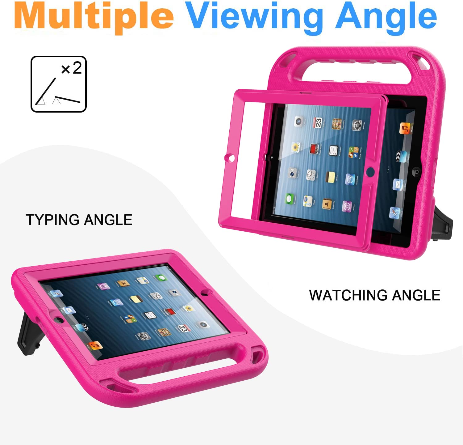 BMOUO Kids Case for iPad 2nd 3rd 4th Generation, iPad 2 3 4 Case - Built-in Screen Protector, Shockproof Convertible Handle Stand Friendly Kids Case for 9.7” iPad 2nd 3rd 4th Generation - Rose