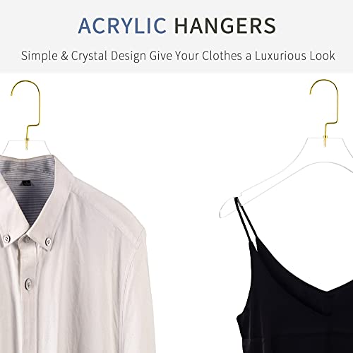 Besser Acrylic Clear Hangers 15 Pack Gold Acrylic Hangers Premium Quality Crystal Clear Hangers with Gold Hooks Luxury Dress Suit Hangers(Flat Hook)