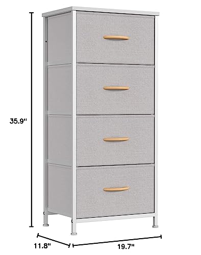 BANTI Dresser for Bedroom with 4 Drawers, Storage Tower, Organizer Unit, Fabric Dresser for Hallway, Entryway, Closets, Sturdy Steel Frame, Wood Top, Easy Pull Handle, Light Grey