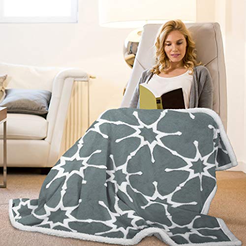 Sherpa Blanket Plush Throw Blanket Size 50" x 60" Bedding Fleece Reversible Blanket for Bed and Couch, Super Soft Comfy Warm Fuzzy TV Blanket Grey