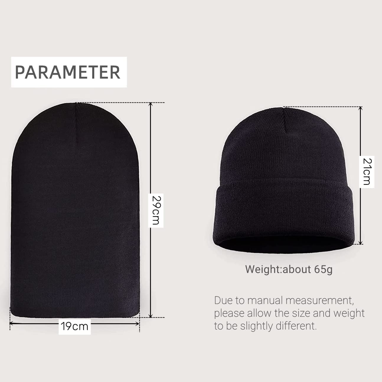 2-Pack Men's Standard Daily Beanie Hat Classic Cuffed Plain Skull Knit Winter Cap for Men & Women Warm Snug Slouchy Soft Headwear Unisex (Black&Dark Grey 2pcs)
