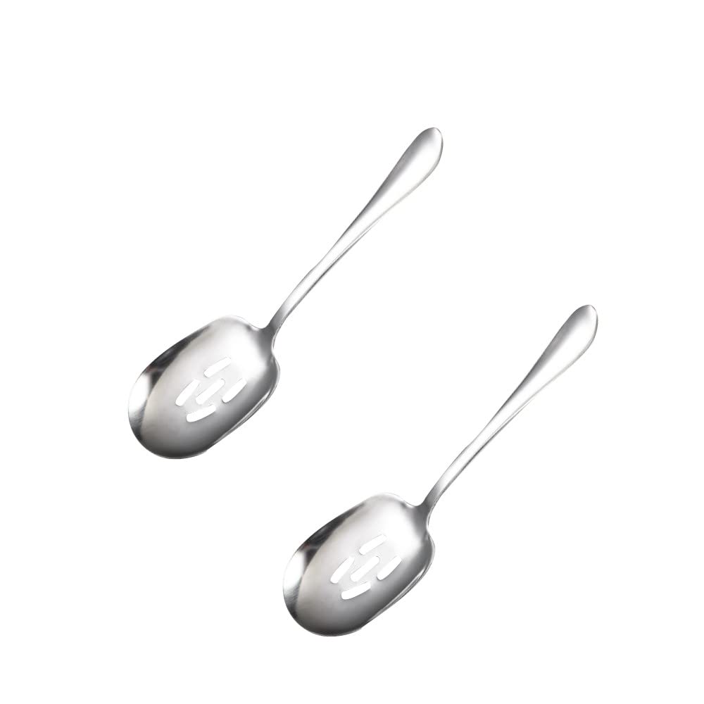 2 Pcs Slotted Spoons Stainless Steel Serving Spoons with Holes Rustproof Perforated Spoons for Home Kitchens Restaurants Hotels