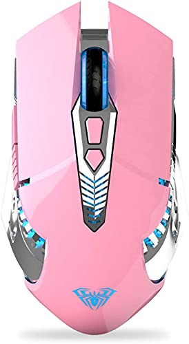 Pink Wireless Mouse, Rechargeable Bluetooth Gaming Mouse Multi Device (3-Mode:BT 5.0/3.0+2.4Ghz) with Side Buttons, RGB LED Backlit, USB Cordless Computer Mice for Laptop/PC/MacBook Pro/iPad (Pink)