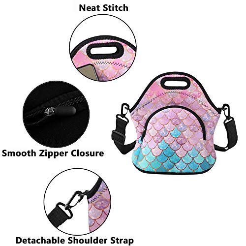 Violet Mist Neoprene Lunch Bag for Women Cute Insulated Lunch Box Thick Resusable Thermal Small Lunch Tote HandBag with Extra Pocket Detachable Shoulder for Nurse Work Picnic Christmas Gift
