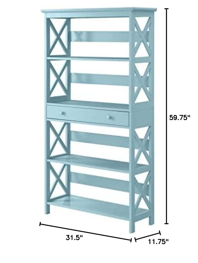 Convenience Concepts Oxford 5 Tier Bookcase with Drawer, Sea Foam